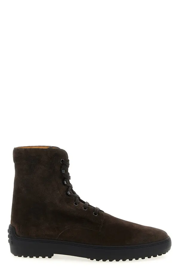 TOD'S Suede Lace-up Ankle Boots - Brown