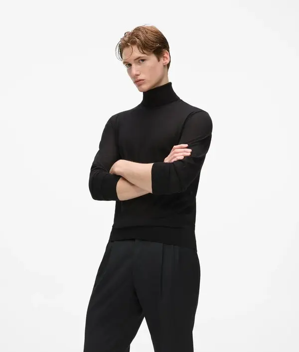 Karl Lagerfeld Cashmere-silk Blend Turtleneck Sweater - Black