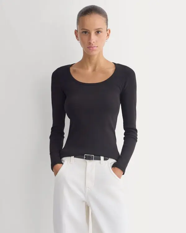 Everlane Effortless Rib Classic Long Sleeve - Black