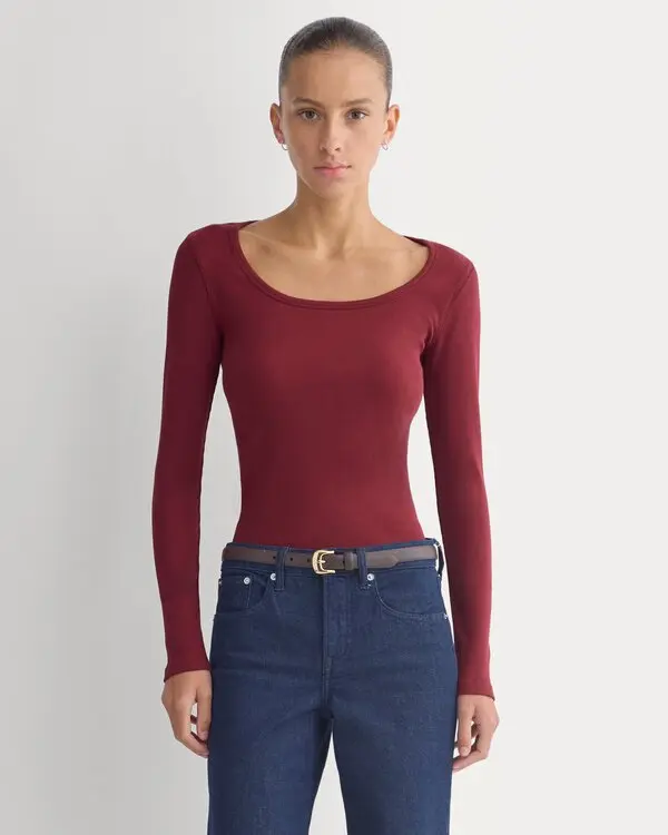 Everlane Effortless Rib Classic Long Sleeve - Cabernet