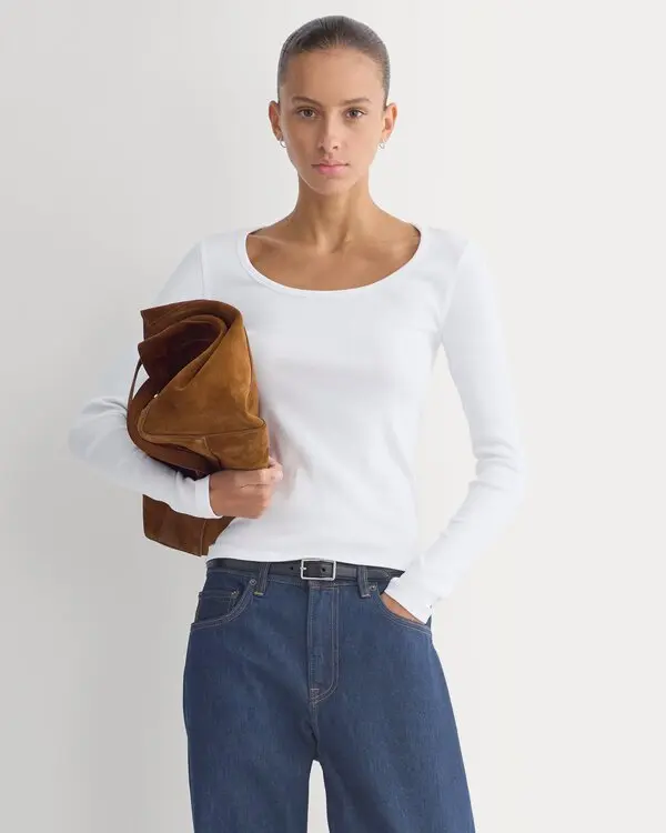 Everlane Effortless Rib Classic Long Sleeve - White