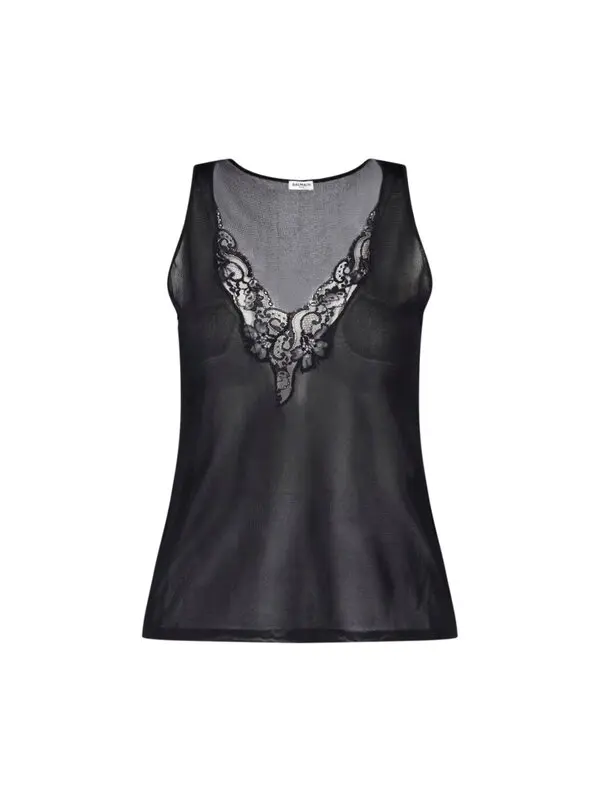 Balmain Lace Tank Top - Black