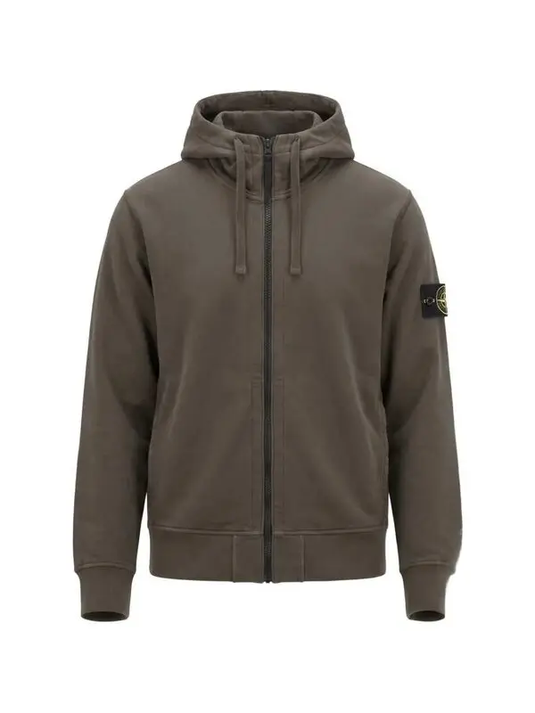 Stone Island Oversized Organic Cotton Fleece Zip-up Hoodie With Pocket - Grey