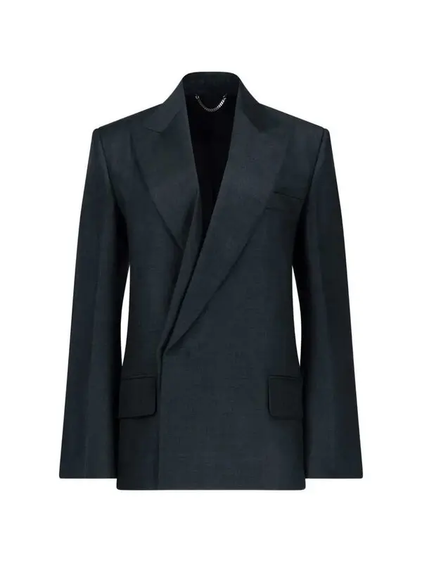 Victoria Beckham Petrol-blue Blazer With Peak Lapels - Green