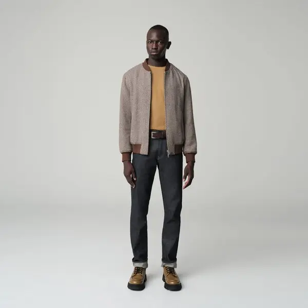 INDOCHINO Malta Wide Herringbone Wool Stretch Bomber Jacket - Brown