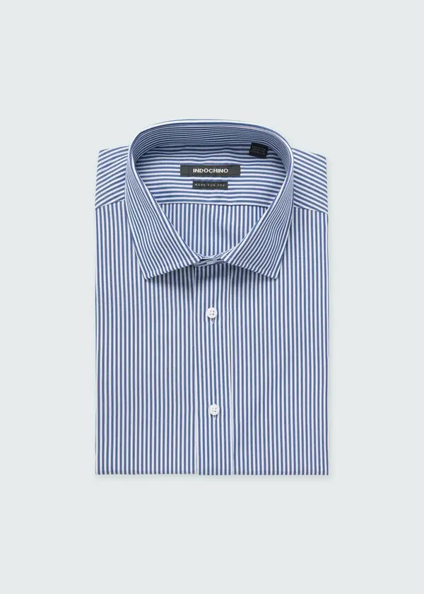 INDOCHINO Helston Anti-wrinkle Pinstripe Navy Shirt - Blue