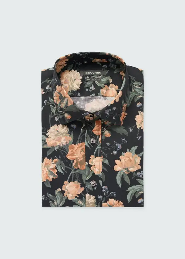 INDOCHINO London Bloom Floral Print Midnight Shirt - Blue