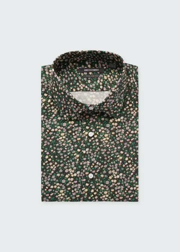 INDOCHINO London Daisy Print Shirt - Olive