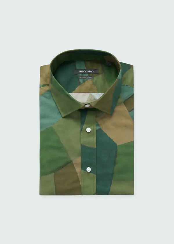 INDOCHINO London Geometric Print Shirt - Olive