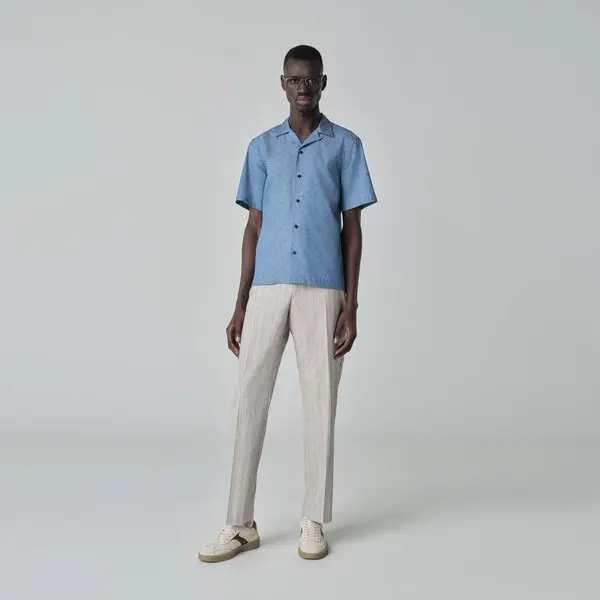 INDOCHINO Lea Micro Paisley Washed Light Camp Shirt - Blue