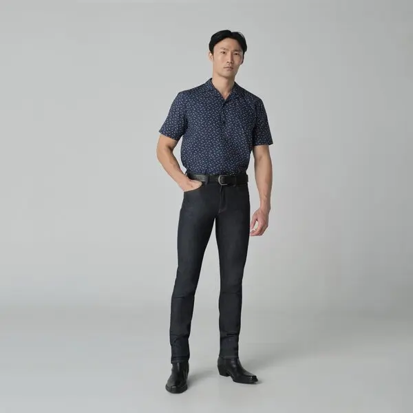INDOCHINO London Aviation Print Camp Shirt - Navy