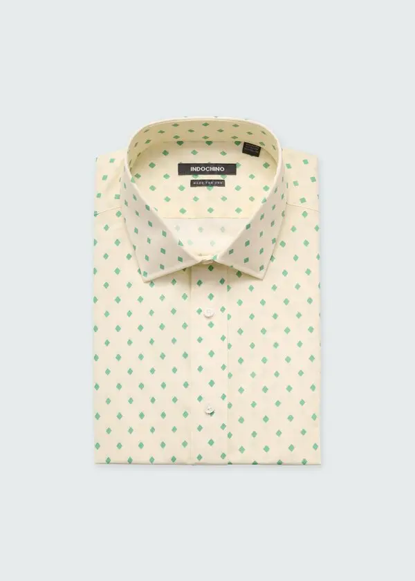 INDOCHINO London Diamond Print Sage Shirt - Ivory