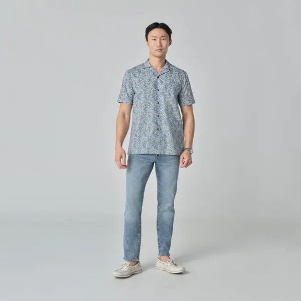 INDOCHINO London Floral Print Camp Shirt - Blue