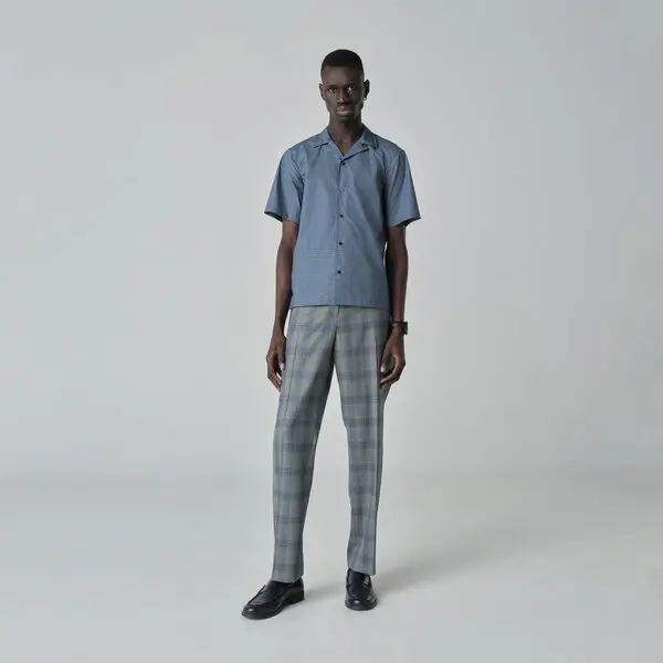INDOCHINO London Honeycomb Print Camp Shirt - Blue