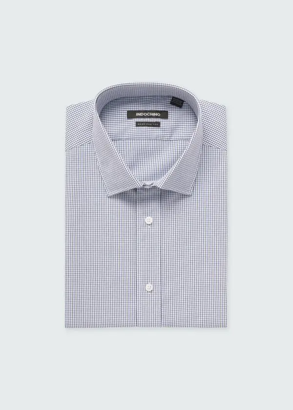 INDOCHINO Helston Anti-wrinkle Microcheck And Navy Shirt - Black