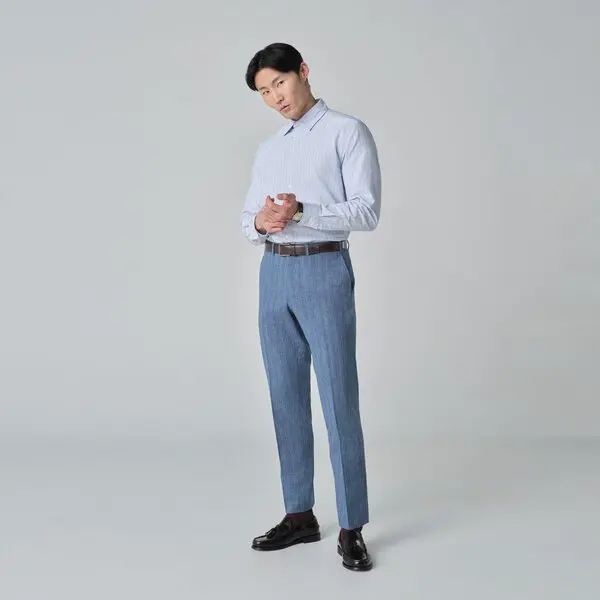 INDOCHINO Montella Wool Cotton Silk Stripe Pants - Blue