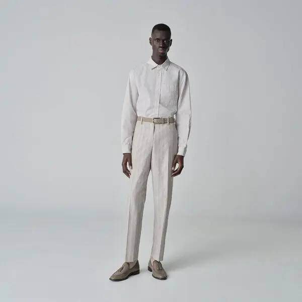 INDOCHINO Montella Wool Cotton Silk Stripe Pants - Cream