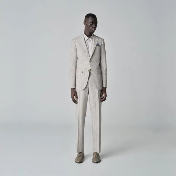 INDOCHINO Montella Wool Cotton Silk Stripe Suit - Cream