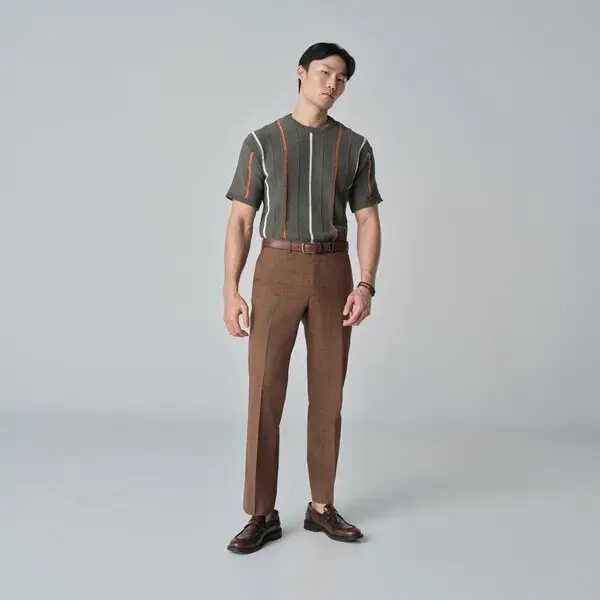 INDOCHINO Montella Wool Cotton Silk Windowpane Rust Pants