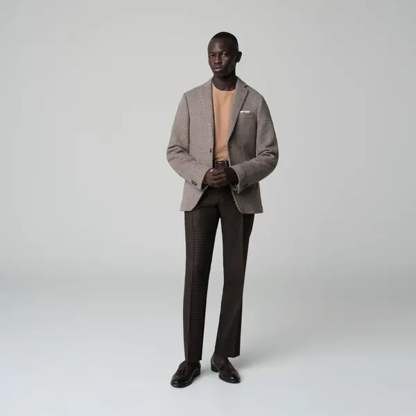 INDOCHINO Malta Wide Herringbone Wool Stretch Blazer