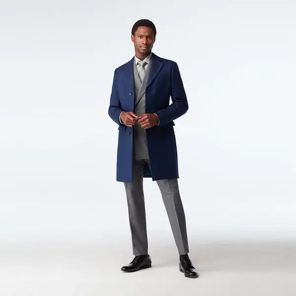 INDOCHINO Heartford Herringbone Navy Overcoat - Blue
