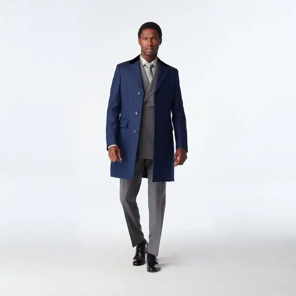 INDOCHINO Huntley Herringbone Navy Chesterfield Overcoat - Blue