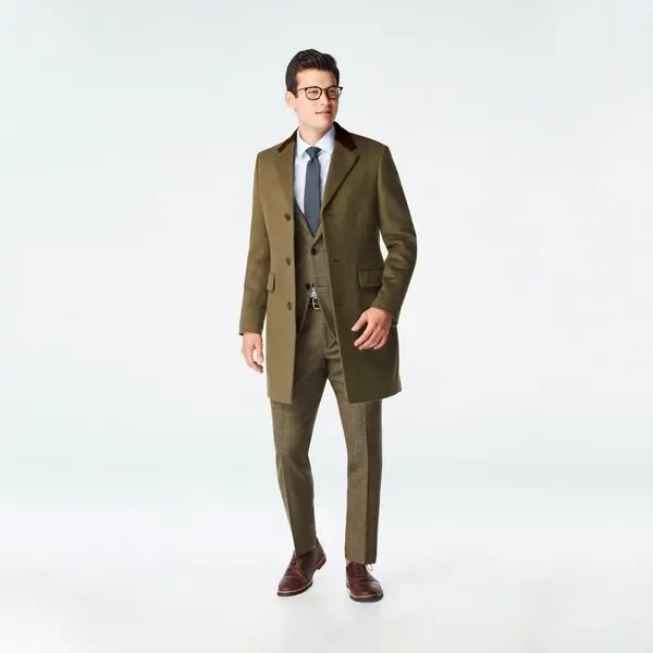 INDOCHINO Huntley Olive Quilted Chesterfield Overcoat - Green