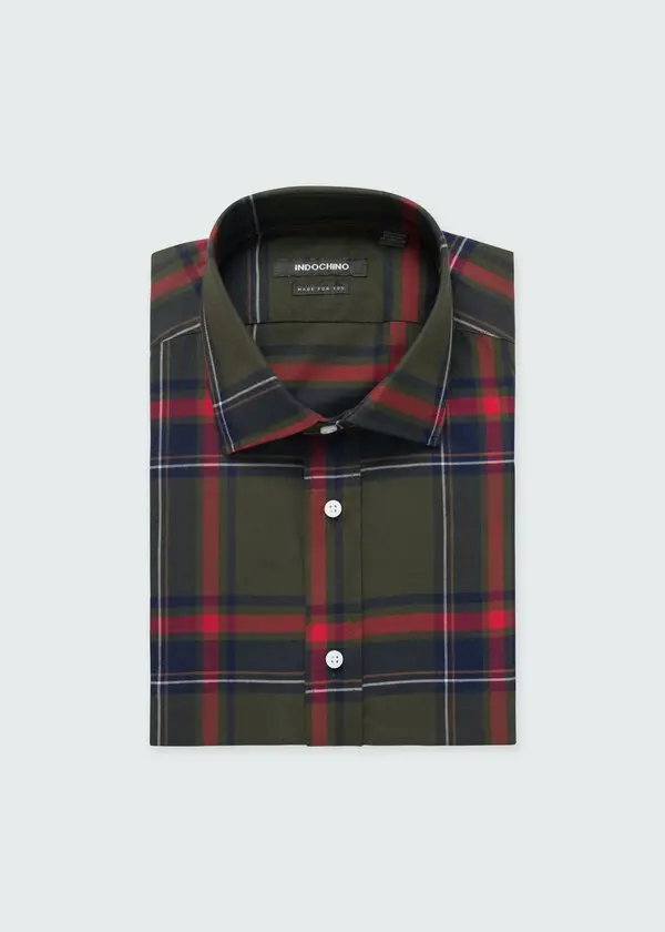 INDOCHINO Foxley Plaid Shirt - Olive
