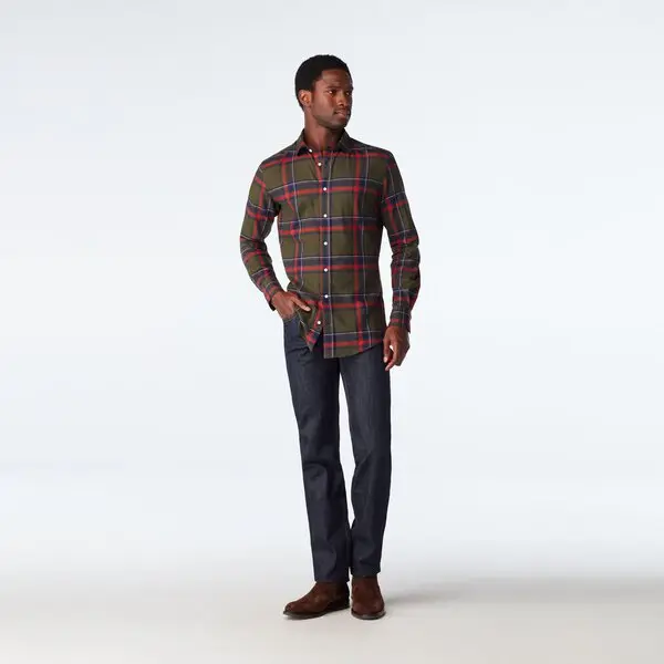 INDOCHINO Foxley Plaid Casual Shirt - Olive