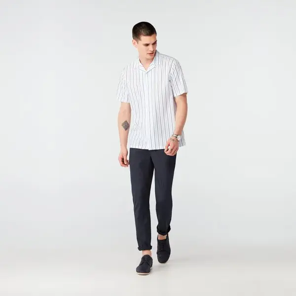 INDOCHINO Stroud Stripe Light Blue Camp Shirt - Navy