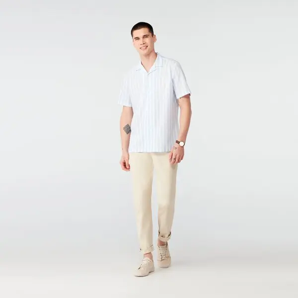 INDOCHINO Stroud Wide Stripe Light White Camp Shirt - Blue