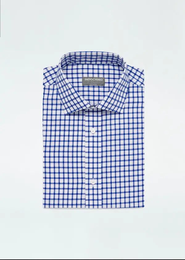 INDOCHINO White And Indigo Check Dobby Shirt - Blue