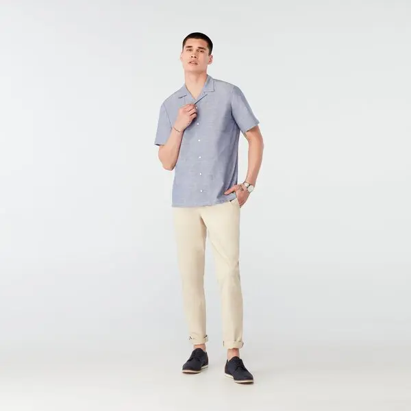INDOCHINO Sudbury Cotton Linen Camp Shirt - Navy