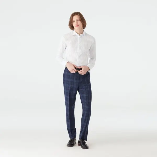 INDOCHINO Kingscourt Basketweave Plaid Pants - Navy