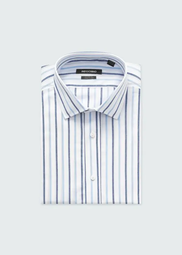 INDOCHINO Stroud Stripe Light Blue Shirt - Navy