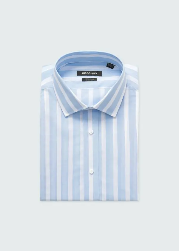 INDOCHINO Stroud Wide Stripe Light White Shirt - Blue
