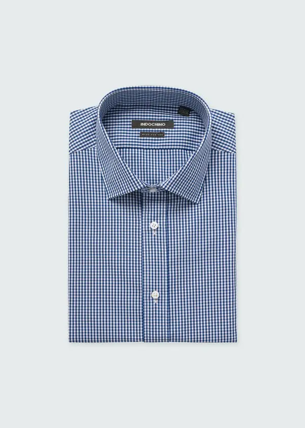 INDOCHINO Helston Anti-wrinkle Gingham Navy Shirt - Blue