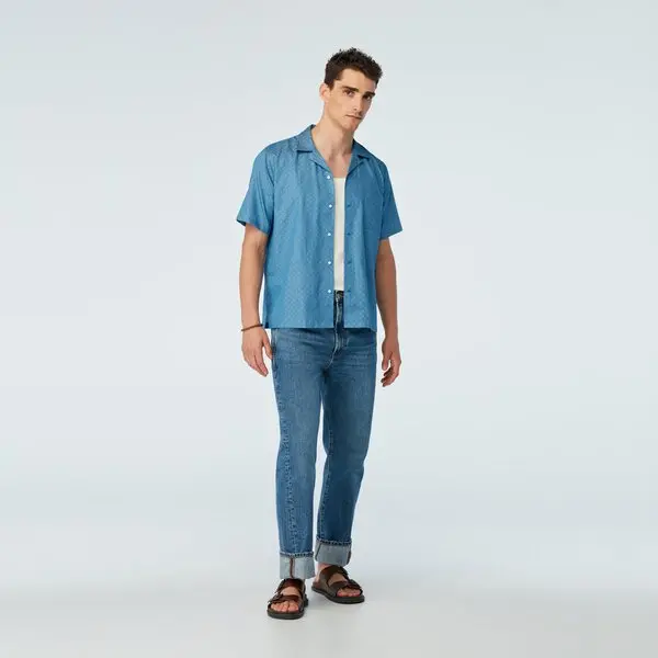 INDOCHINO Lea Floral Print Washed Camp Shirt - Blue