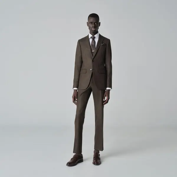 INDOCHINO Mezzana Wide Twill Flannel Suit - Olive