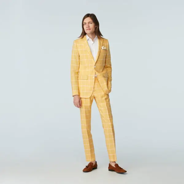 INDOCHINO Madesimo Linen Windowpane Suit - Yellow