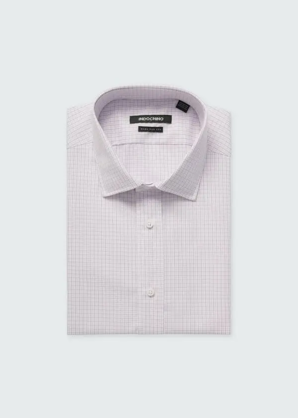 INDOCHINO Helston Anti-wrinkle Microcheck Pink And Gray Shirt - White