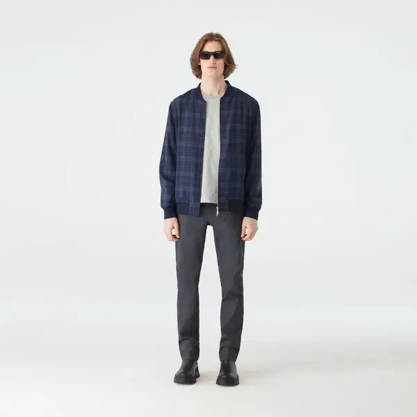 INDOCHINO Kingscourt Basketweave Plaid Bomber Jacket - Navy