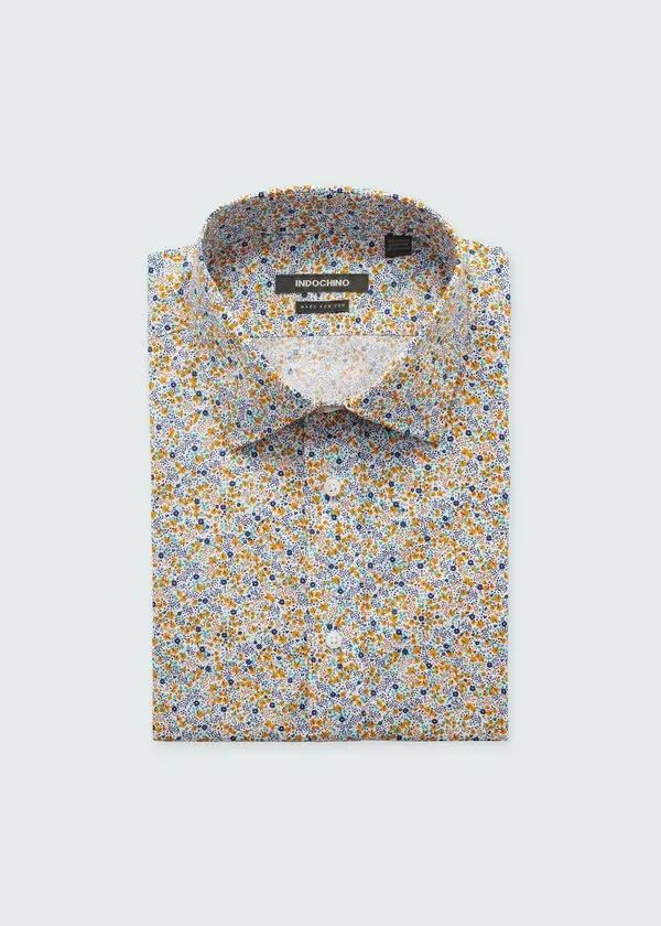 INDOCHINO Jacob Micro Floral Amber Shirt - Orange