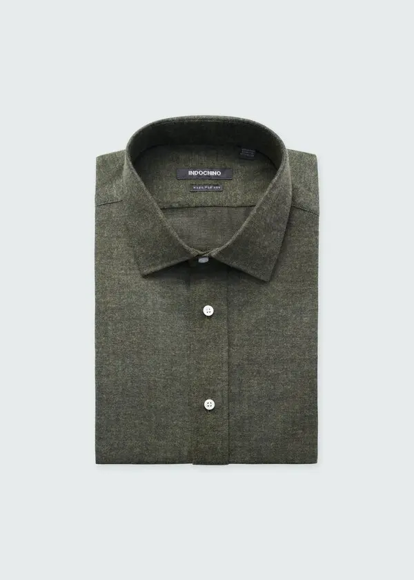 INDOCHINO Glynn Brushed Melange Shirt - Olive