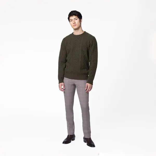 INDOCHINO Cable Knit Crew Neck Sweater Shirt - Olive