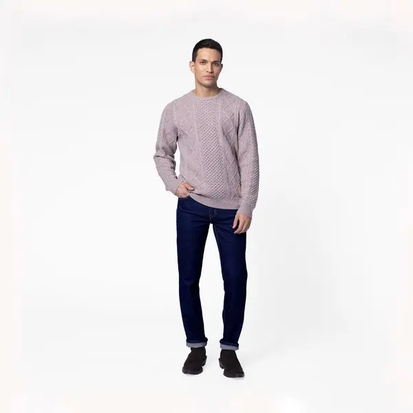 INDOCHINO Cable Knit Crew Neck Sweater Shirt - Sand