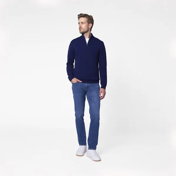 INDOCHINO Quarter Zip Knit Sweater Shirt - Navy