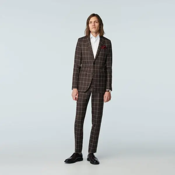 INDOCHINO Lancaster Stretch Windowpane Blazer - Brown