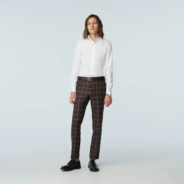 INDOCHINO Lancaster Stretch Windowpane Pants - Brown