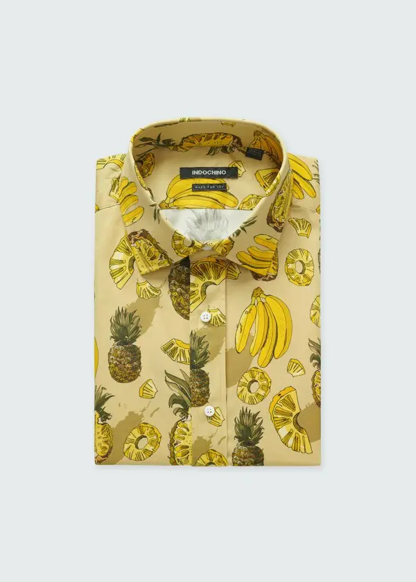 INDOCHINO Langford Pineapple Print Sage Shirt - Green